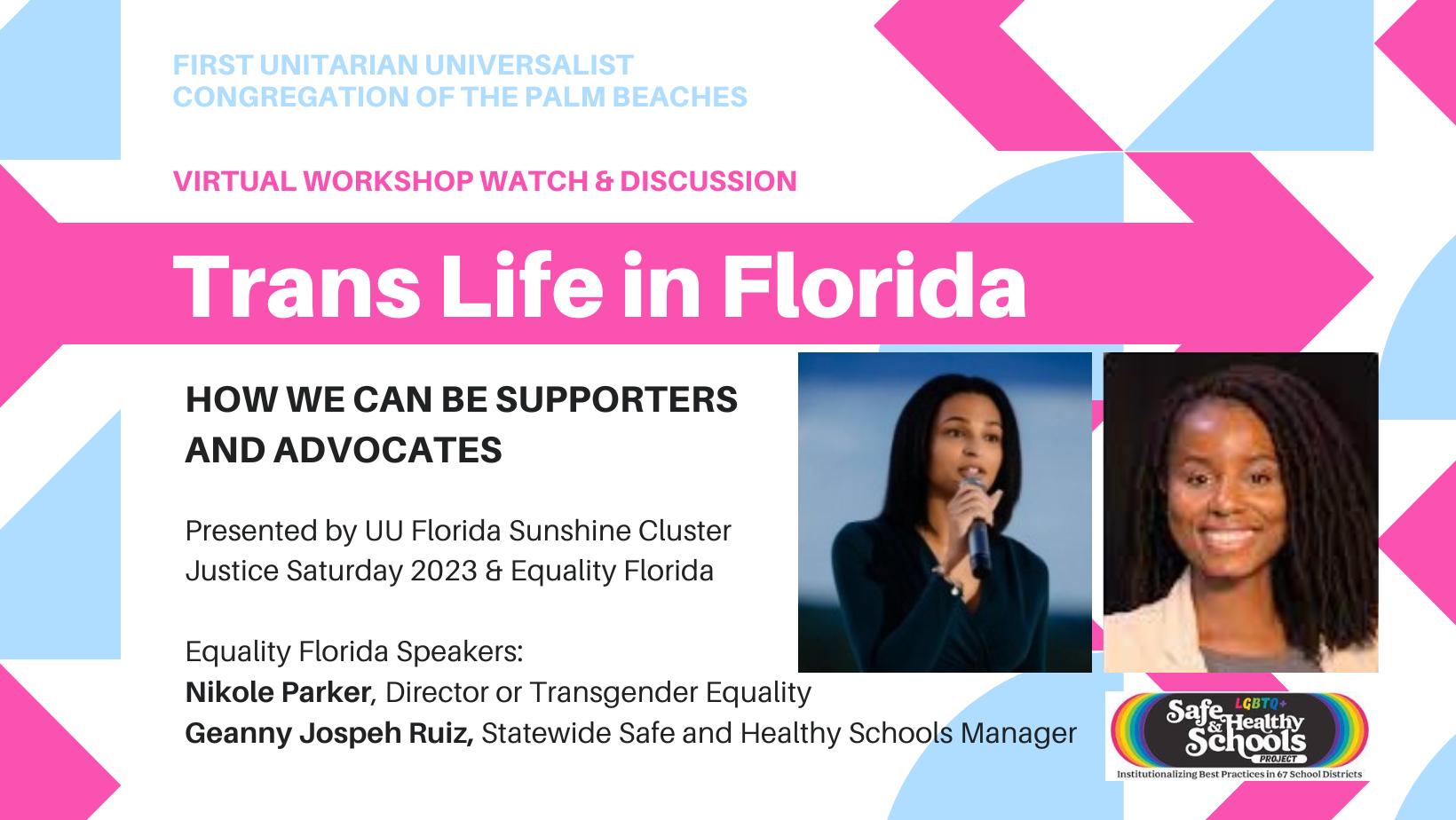 Workshop Watch: Trans Life in Florida, The UU Sunshine Cluster Justice ...